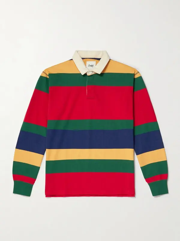 DRAKE'S Him Twill-trimmed Striped Cotton-jersey Polo Shirt