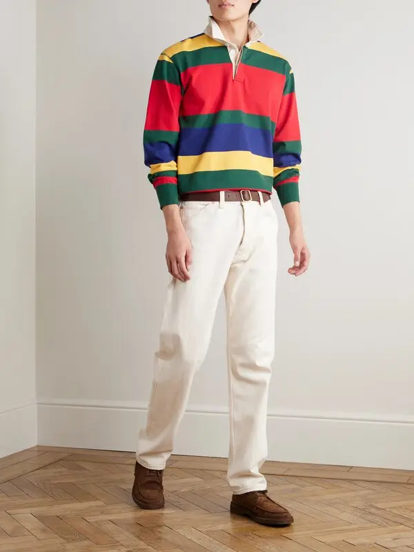 DRAKE'S Him Twill-trimmed Striped Cotton-jersey Polo Shirt