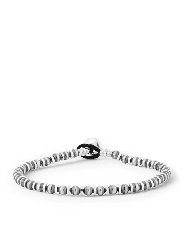 MIKIA Striped Roundels Beaded Bracelet - Silver