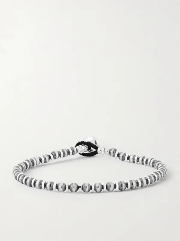 MIKIA Striped Roundels Beaded Bracelet - Silver