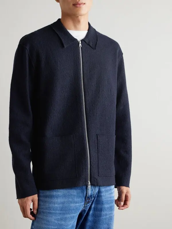 Nn07 Jonas 6398 Brushed-wool Zip-up Cardigan - Blue