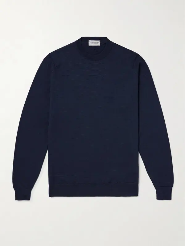 John Smedley Honeycomb-knit Merino Wool Crewneck Sweater - Blue