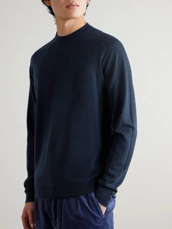 John Smedley Honeycomb-knit Merino Wool Crewneck Sweater - Blue