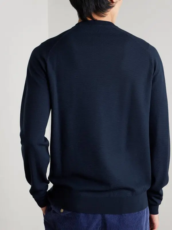 John Smedley Honeycomb-knit Merino Wool Crewneck Sweater - Blue