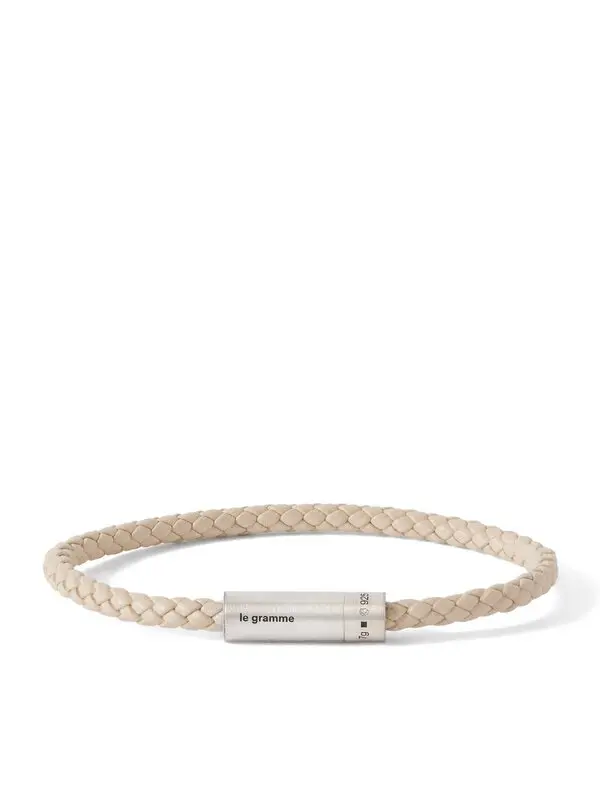 Le Gramme 7g Sterling Silver Woven Leather Bracelet - Neutrals