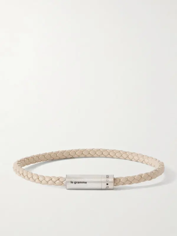 Le Gramme 7g Sterling Silver Woven Leather Bracelet - Neutrals