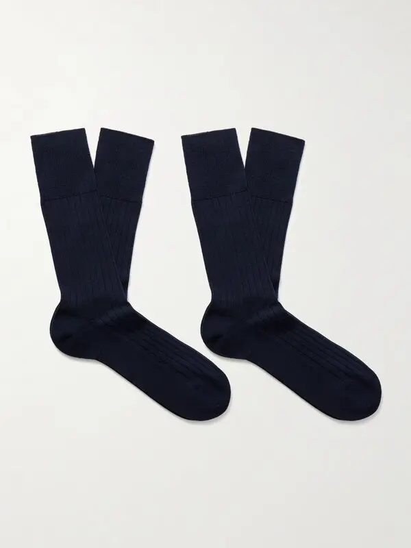 Falke Finest Two-pack Ribbed Cashmere-blend Socks - Blue