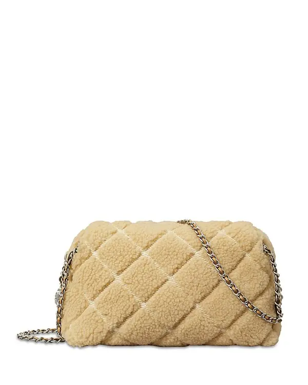 Tory Burch Fleming Quilted Shearling Crossbody Bag - Ivory