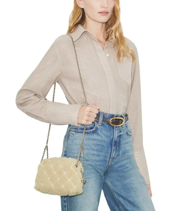 Tory Burch Fleming Quilted Shearling Crossbody Bag - Ivory