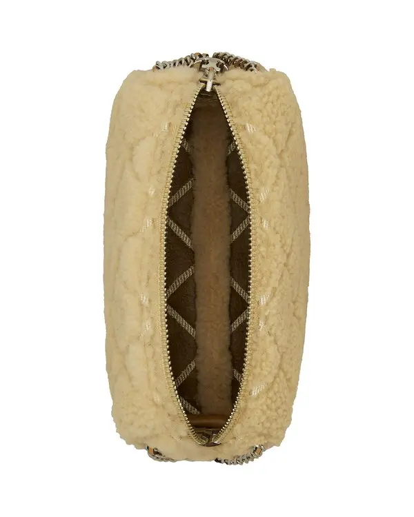 Tory Burch Fleming Quilted Shearling Crossbody Bag - Ivory