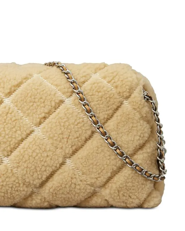 Tory Burch Fleming Quilted Shearling Crossbody Bag - Ivory