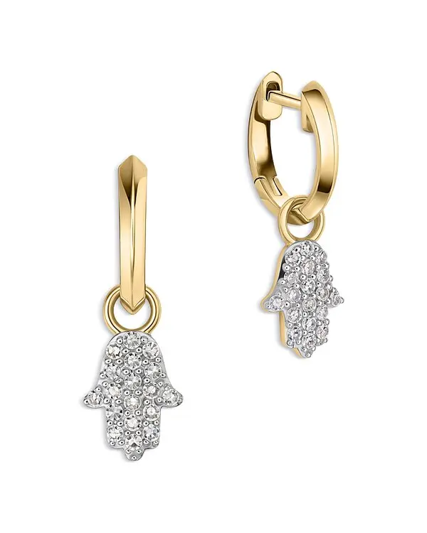 Phillips House 14k Yellow Diamond Mini Infinity Hamsa Huggie Hoop Earrings - Gold