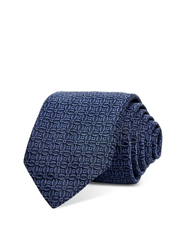 FERRAGAMO Silk Geometric Skinny Tie - Navy