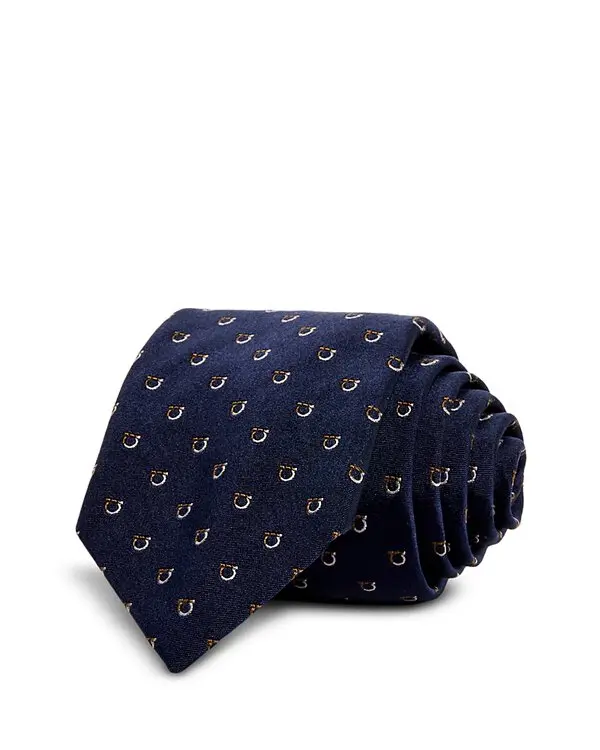 FERRAGAMO Silk Gancini Neck Tie - Navy