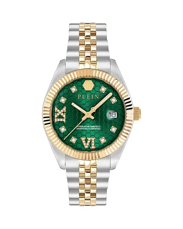 Philipp Plein Date Superlative Crystal Watch, 34mm - Green/two Tone