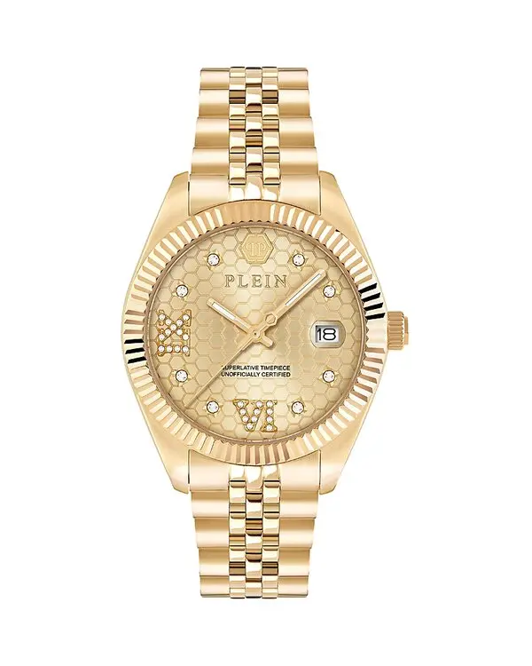 Philipp Plein Date Superlative Crystal Watch, 34mm - Gold/gold