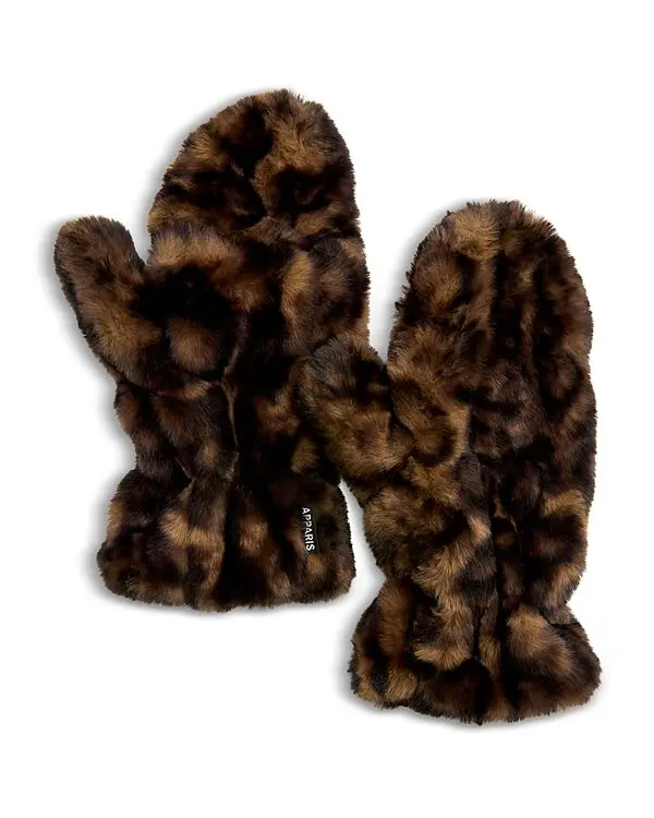 Apparis Coco Faux Fur Mittens - Dark Lepard