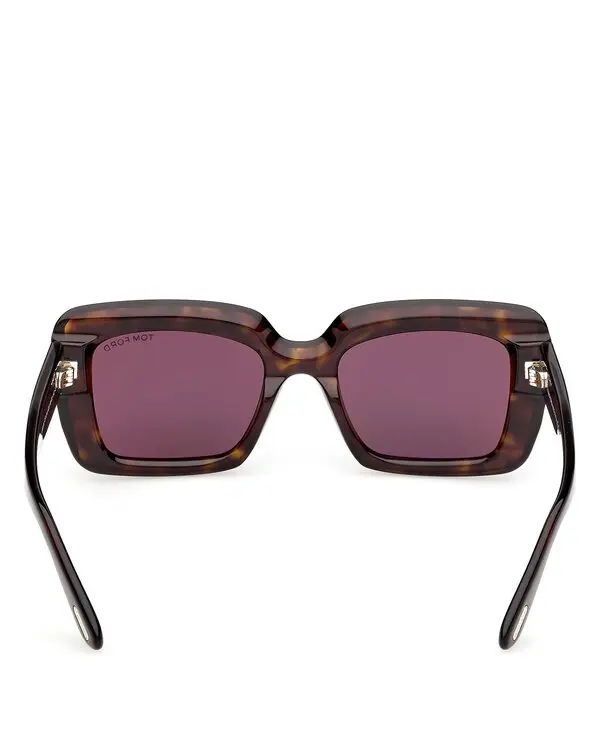 TOM FORD 52mm Leila Rectangular Sunglasses - Havana/brown