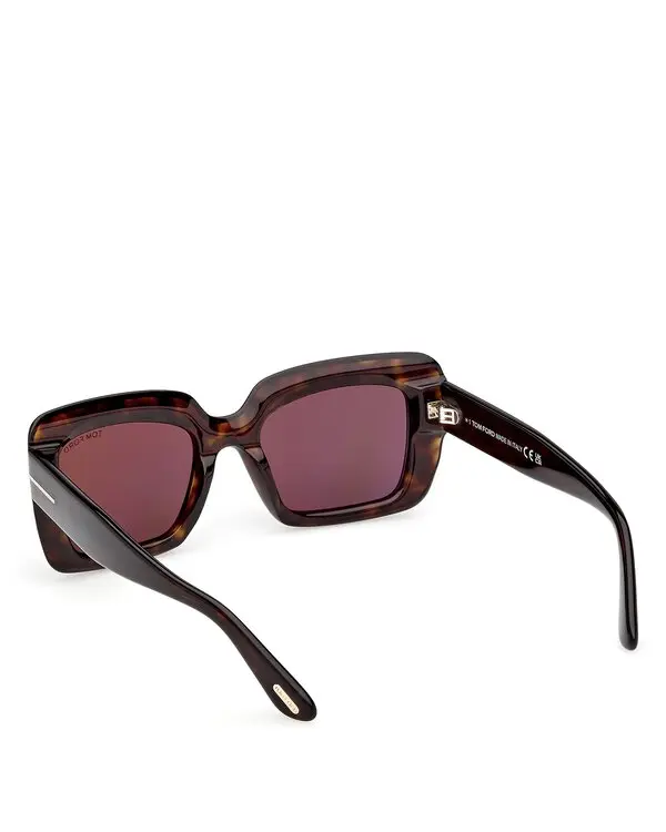 TOM FORD 52mm Leila Rectangular Sunglasses - Havana/brown
