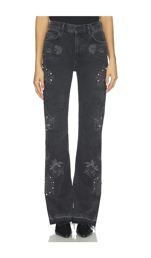 Free People Embellished Wide Leg Jeans