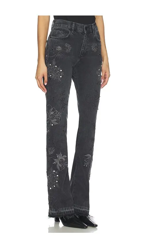 Free People Embellished Wide Leg Jeans