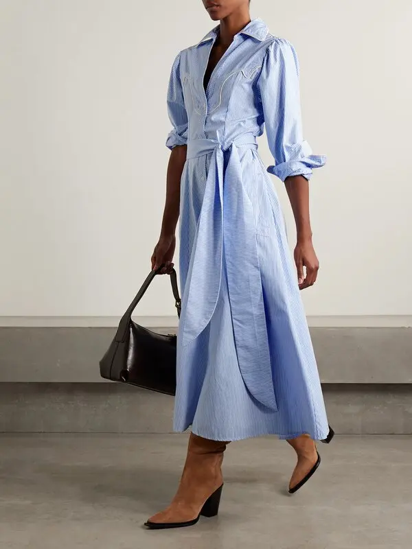 striped embroidered shirt dress Striped Embroidered Shirt Dress