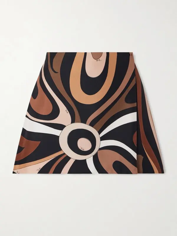 Emilio Pucci Wrap-effect Printed Silk-twill Mini Skirt - Brown