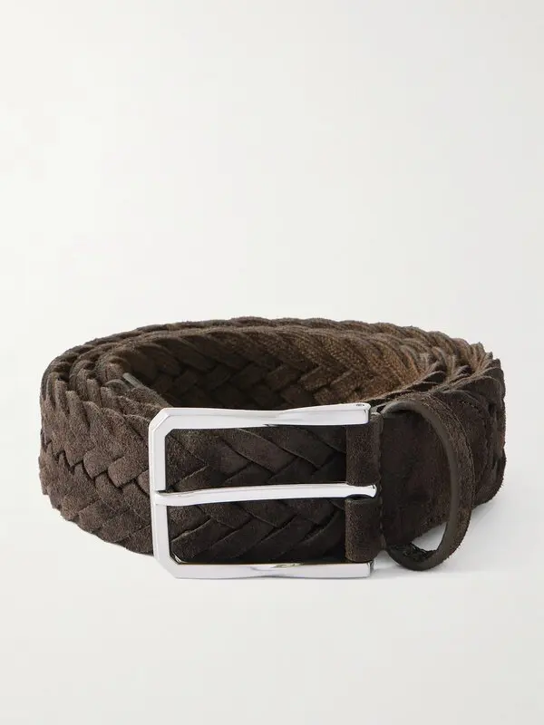 Canali 4cm Woven Suede Belt - Brown