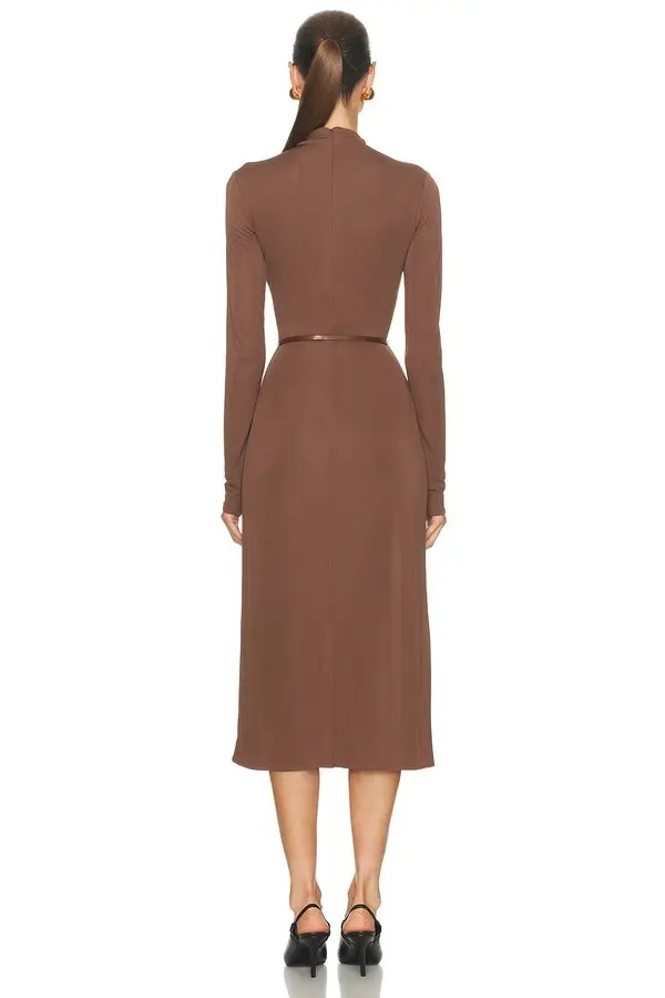 chocolate brown knee length dress Merlin Long Sleeve Bodycon Knee Length Dress Chocolate main image 1