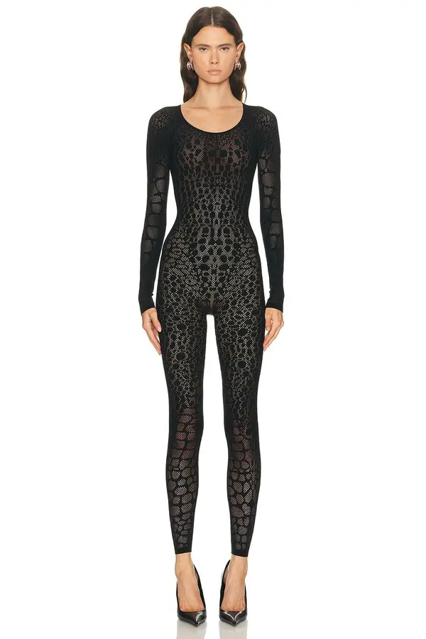 Wolford Reptile Net Jumpsuit - Black