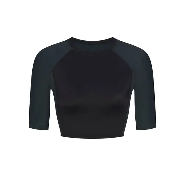 SKIMS Shine Padded Half Sleeve Crop Top - Obsidian And Dark Teal