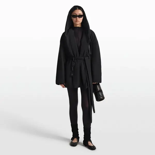 SKIMS Woven Nylon Wrap Coat - Obsidian