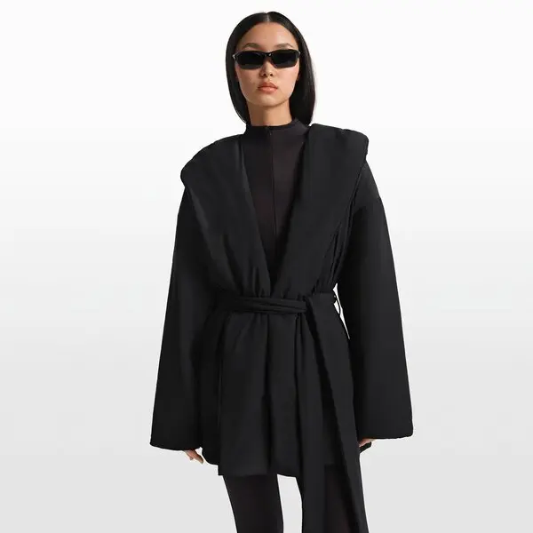 SKIMS Woven Nylon Wrap Coat - Obsidian