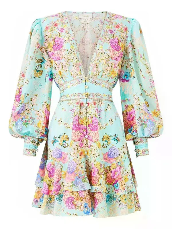 Camilla Bazaar Blooms Frilled Mini Dress - Blue