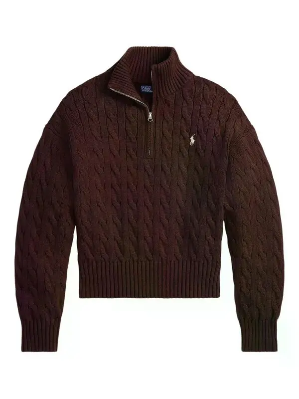 Polo Ralph Lauren Cable-knit Quarter-zip Sweater - Brown