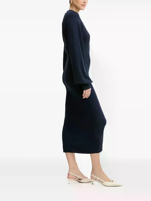 SILVIAN HEACH Balloon-sleeve Ribbed Midi Dress - Blue