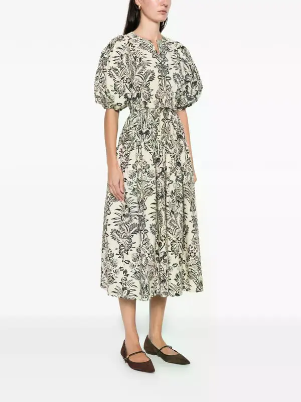 Ulla Johnson Harriet Puff-sleeve Midi Dress - Neutrals