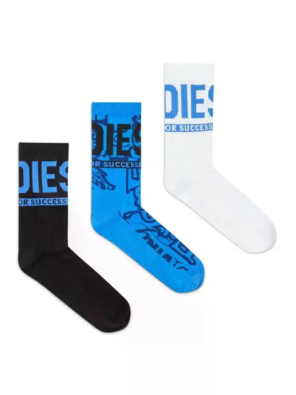 DIESEL® Graphic Print Socks Pack Of Three - Black