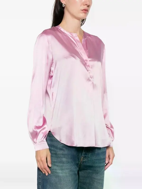 PUROTATTO V-neck Long-sleeve Blouse - Pink