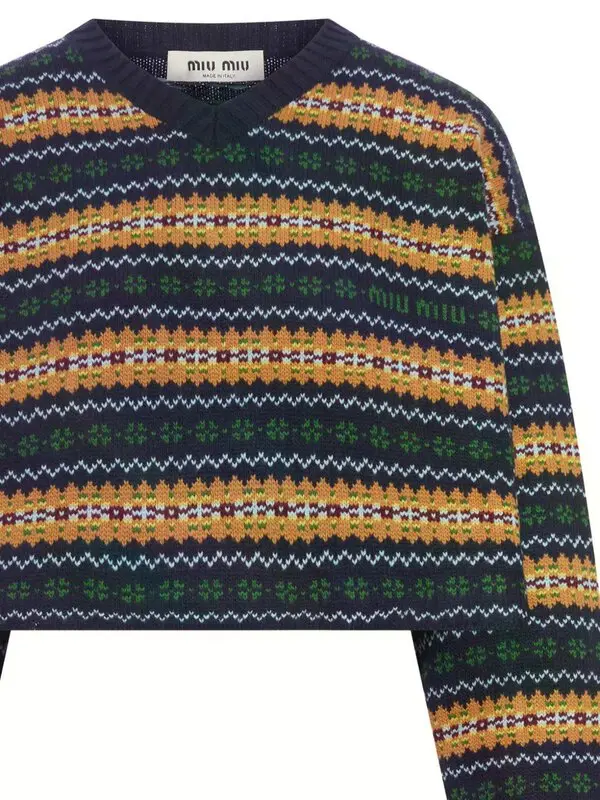 Miu Miu Jacquard-knit Cropped V-neck Sweater