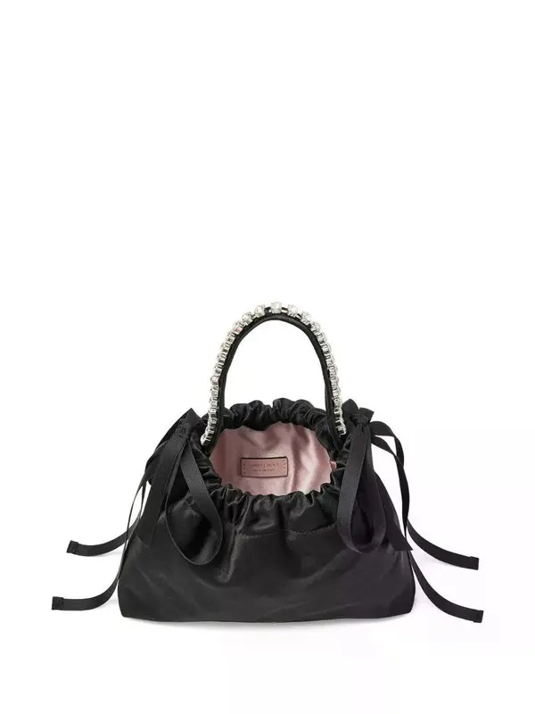 JIMMY CHOO Drawstring Mini Top Handle Bag With Crystal Embellished Handle - Black