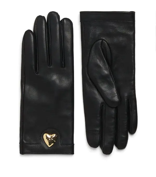 Claudie Pierlot Leather Gloves With Heart Charm - Black