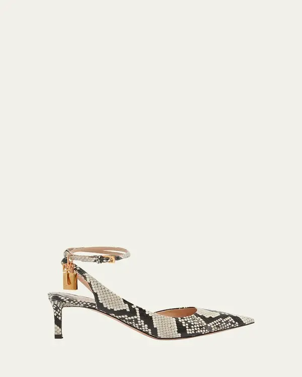 TOM FORD 55mm Angelina Python-printed Leather Ankle-wrap Pumps