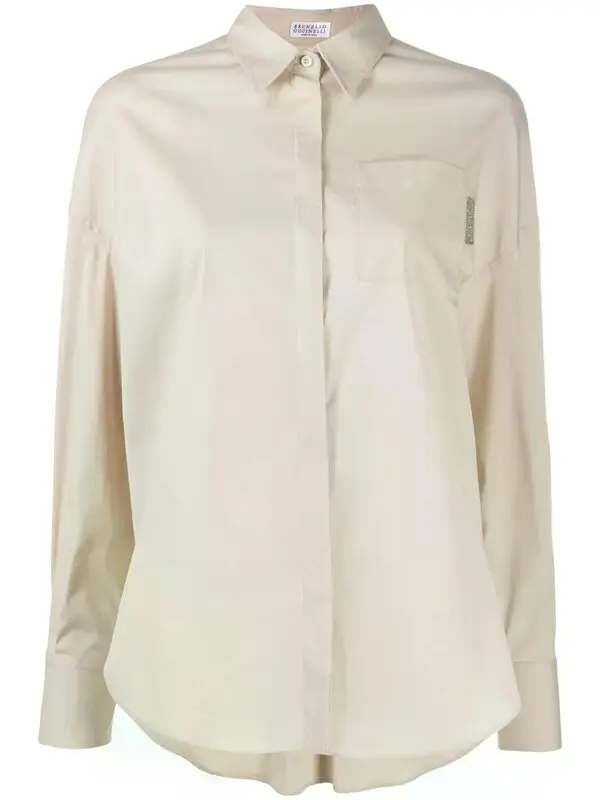 Brunello Cucinelli Embellished Tab Long Sleeve Shirt