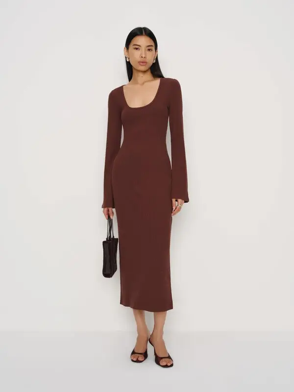REFORMATION Rosalyn Knit Midi Dress - Mahogany