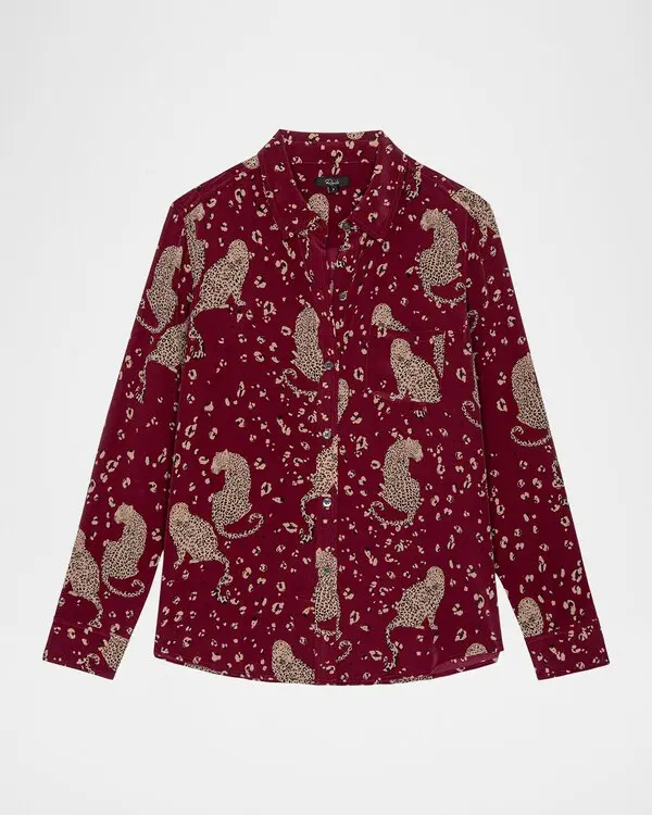 Rails Kate Leopard Silk Blouse - Oxblood Le