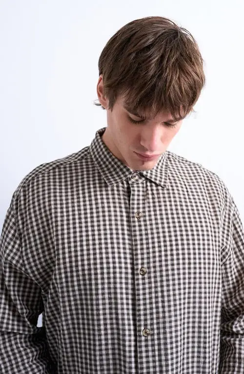 Topman Textured Gingham Check Long Sleeve Button-up Shirt