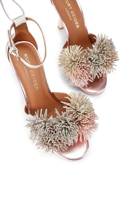 Kurt Geiger Pom Pom Ankle Wrap Sandals - Open Grey
