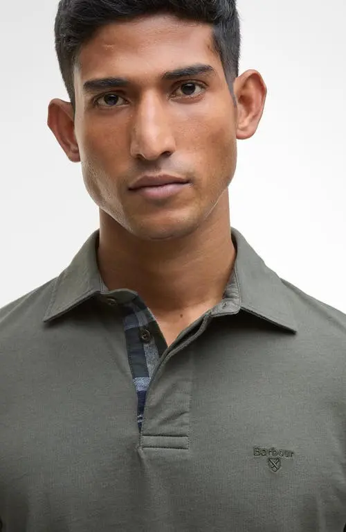 Barbour Margrove Tailored Fit Long Sleeve Cotton Polo - Mid Olive