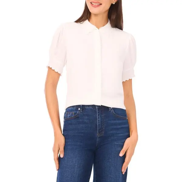 CECE DUPRAZ Scallop Trim Short Sleeve Top - New Ivory